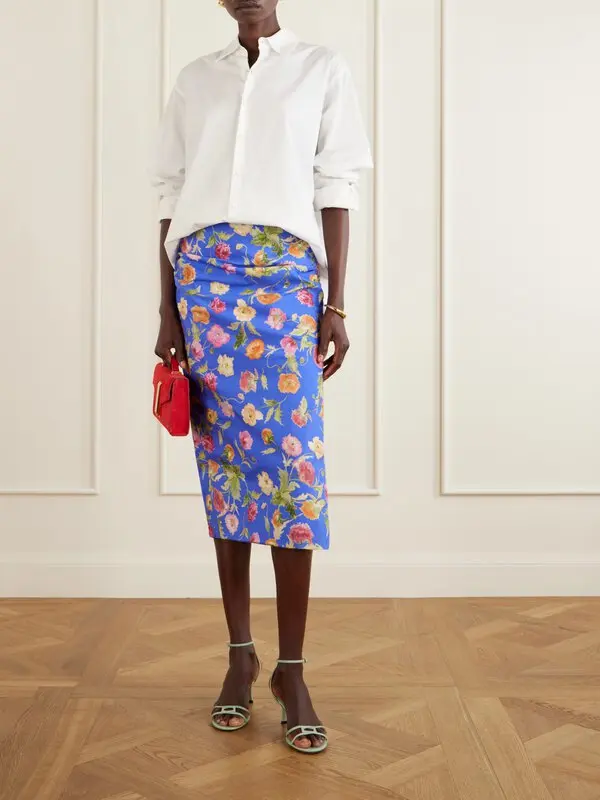 Carolina Herrera Pleated Printed Midi Skirt