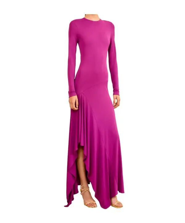 Ulla Johnson Long-sleeved Asymmetrical Ruffled Hem Dress - Mulberry
