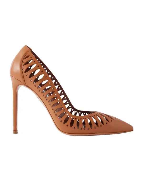 AQUAZZURA Gisele 105 Cut-out Leather Pumps - Brown