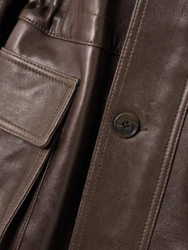 ARMA Leather Utility Jacket With Pointed Collar - Black