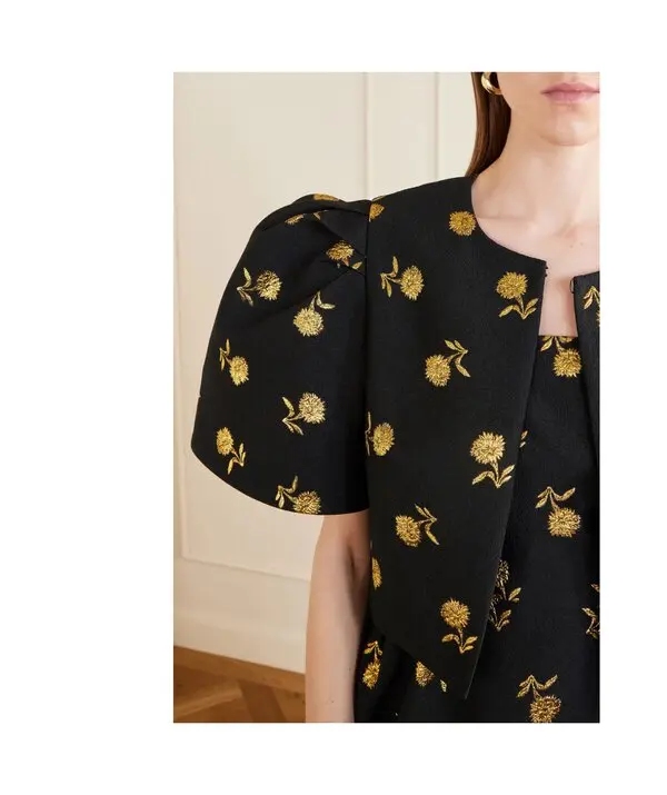 Carolina Herrera Cropped Embroidered Jacquard Evening Jacket