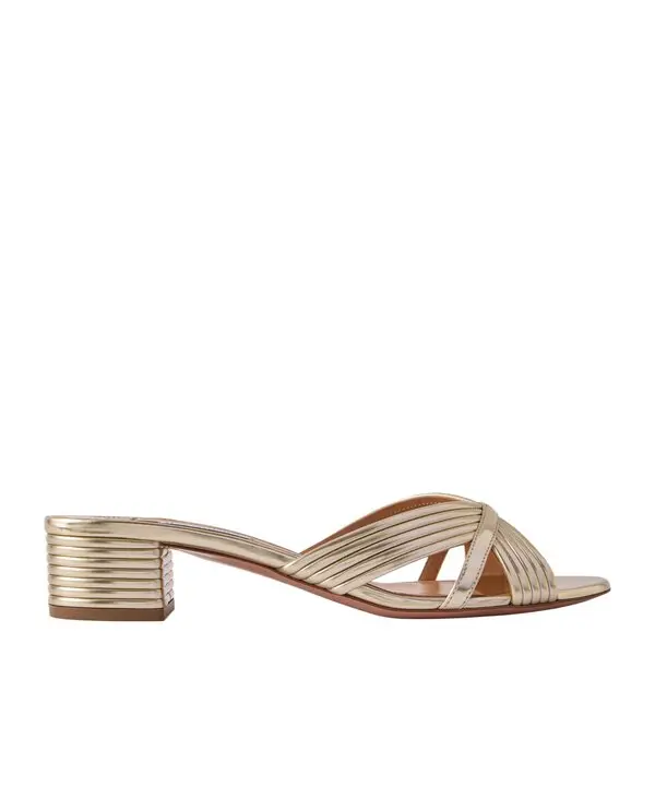 AQUAZZURA Metallic Leather Mules With Block Heel