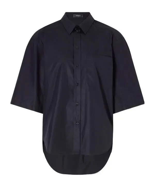 Wardrobe.NYC Short Sleeve Buttoned Shirt With Patch Pocket - Black