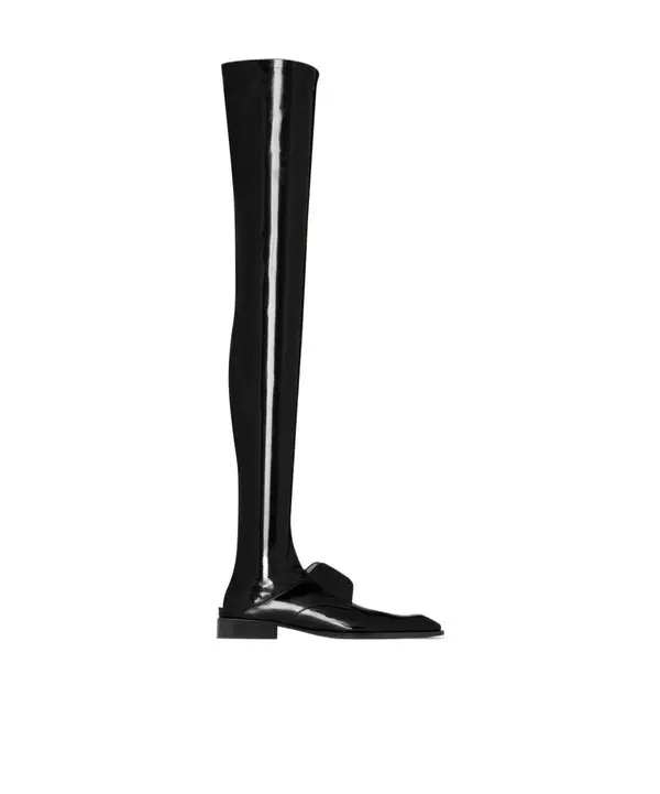Saint Laurent Romeo Cuissardes En Cuir Verni Et Vinyle - Black