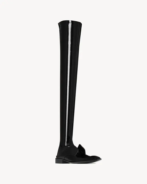 Saint Laurent Romeo Cuissardes En Cuir Verni Et Vinyle