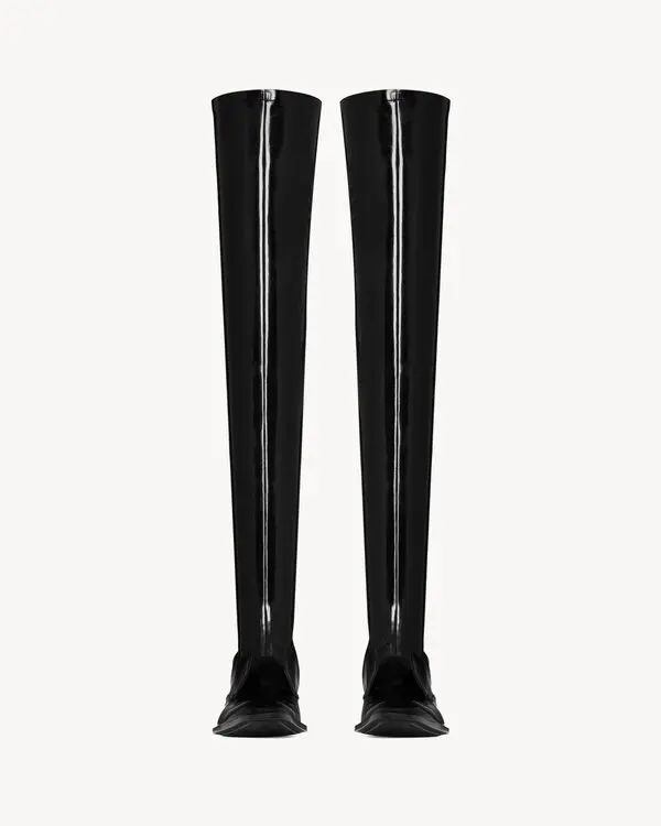 Saint Laurent Romeo Cuissardes En Cuir Verni Et Vinyle