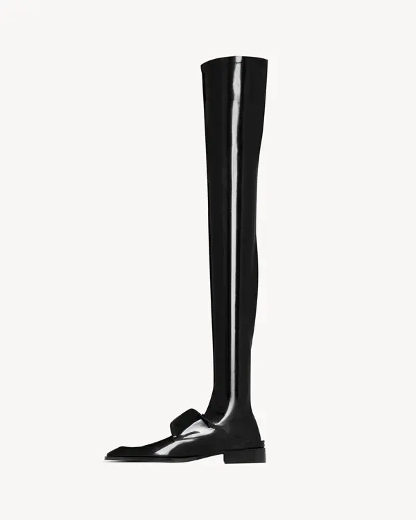 Saint Laurent Romeo Cuissardes En Cuir Verni Et Vinyle