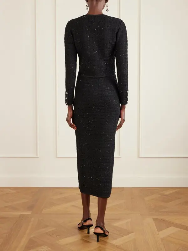 Alessandra Rich Sequined Midi Skirt With Crystal Buttons