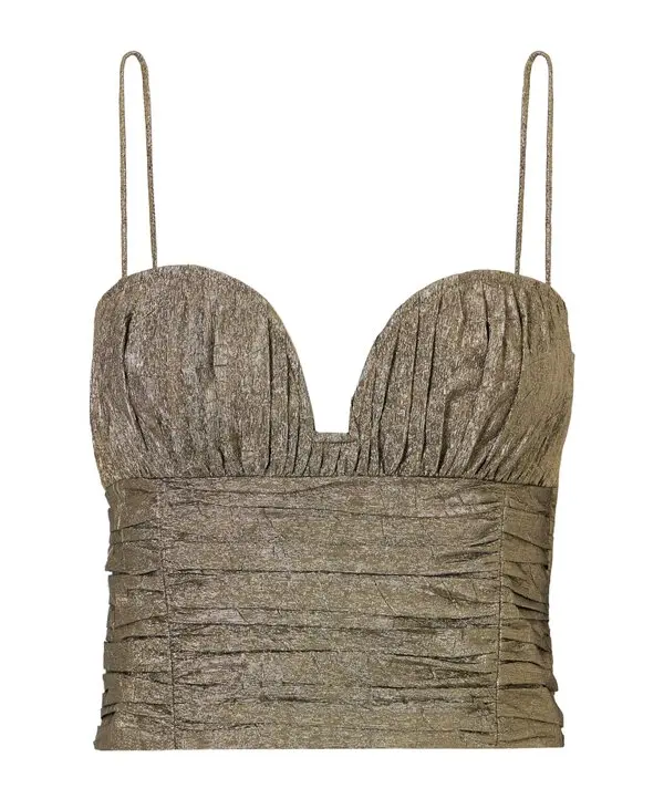 Ulla Johnson Cropped Metallic Taffeta Tank - Green