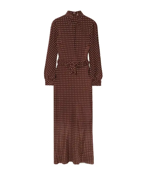 Alessandra Rich Polka Dot Print High-neck Midi Dress - Brown