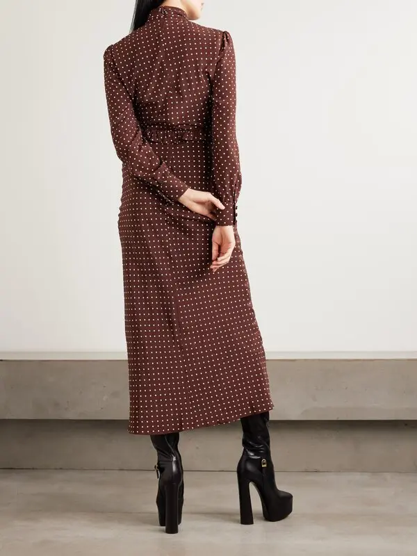 Alessandra Rich Polka Dot Print High-neck Midi Dress