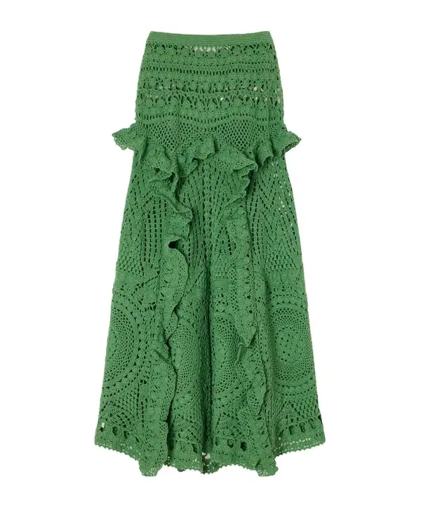 Ulla Johnson Ruffled Crocheted Cotton Midi Skirt - No