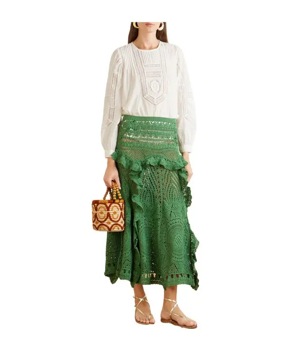 Ulla Johnson Ruffled Crocheted Cotton Midi Skirt