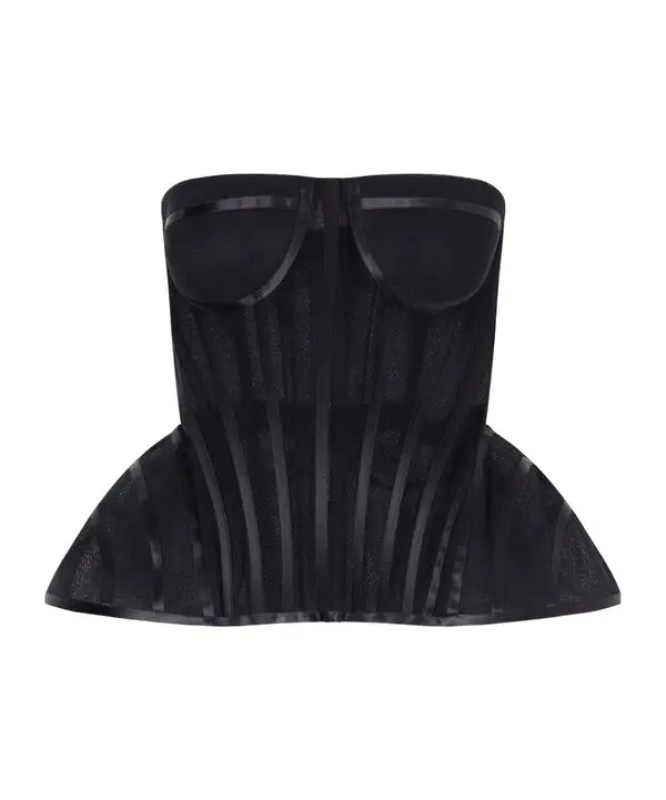 Carolina Herrera Strapless Tulle Bustier Top - Black