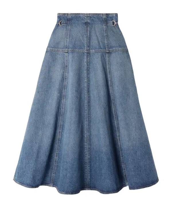 Ulla Johnson Embellished Paneled Denim Midi Skirt - Blue