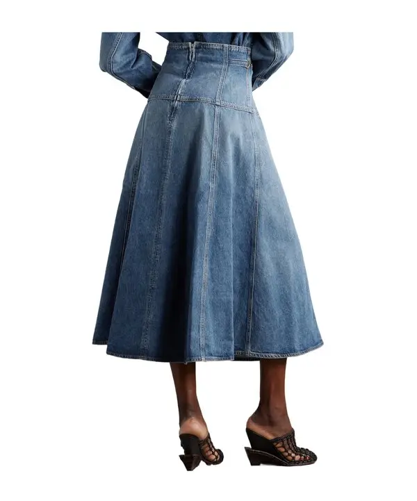 Ulla Johnson Embellished Paneled Denim Midi Skirt