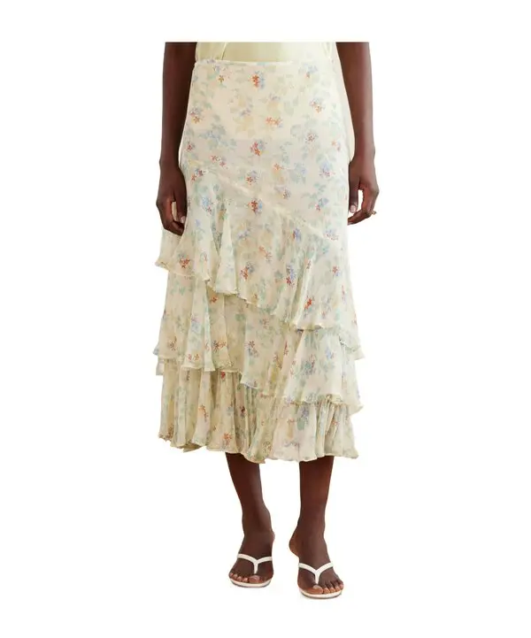 Ulla Johnson Floral-print Ruffled Crepon-silk Midi Skirt