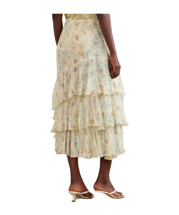 Ulla Johnson Floral-print Ruffled Crepon-silk Midi Skirt