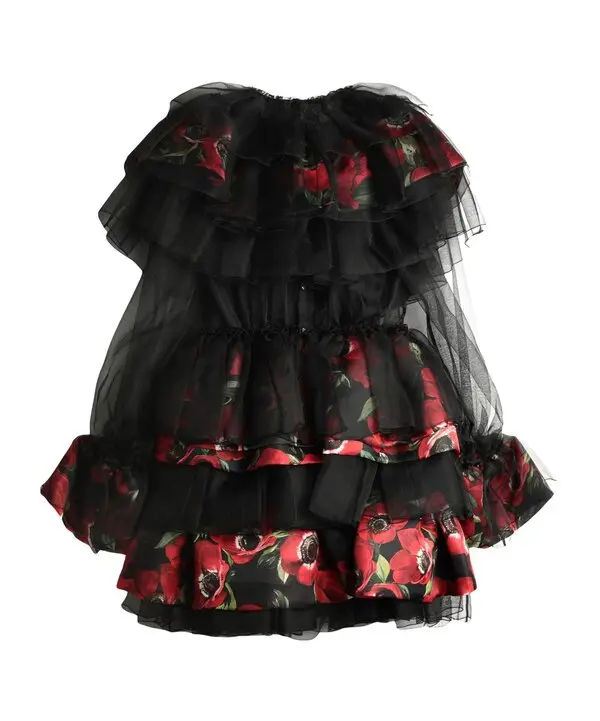 Dolce & Gabbana Floral Tiered Tulle Dress - Black