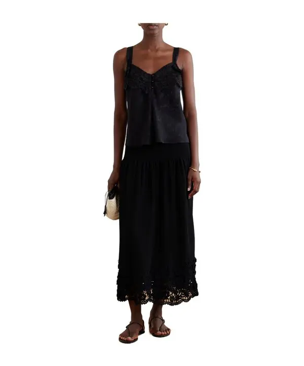 Ulla Johnson Crochet Trim Midi Skirt