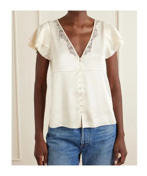 Citizens Of Humanity Lola Flutter Lace-trimmed Satin Blouse - Cream
