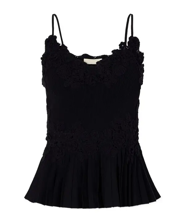 Ulla Johnson Pleated Crochet-trimmed Ribbed Jersey Tank - No