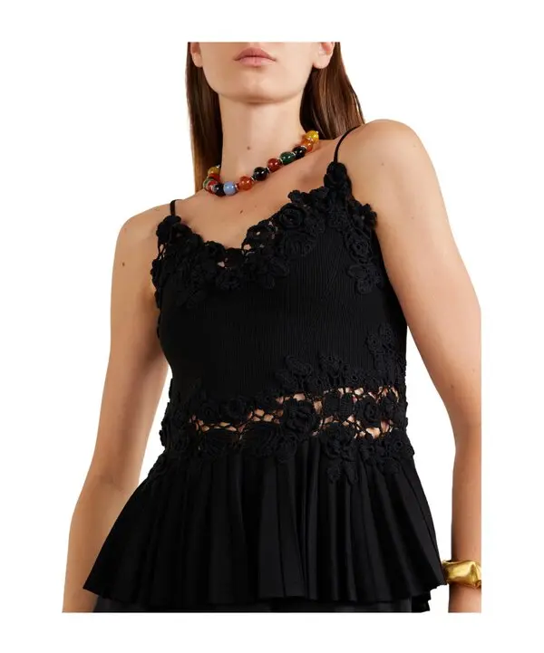 Ulla Johnson Pleated Crochet-trimmed Ribbed Jersey Tank