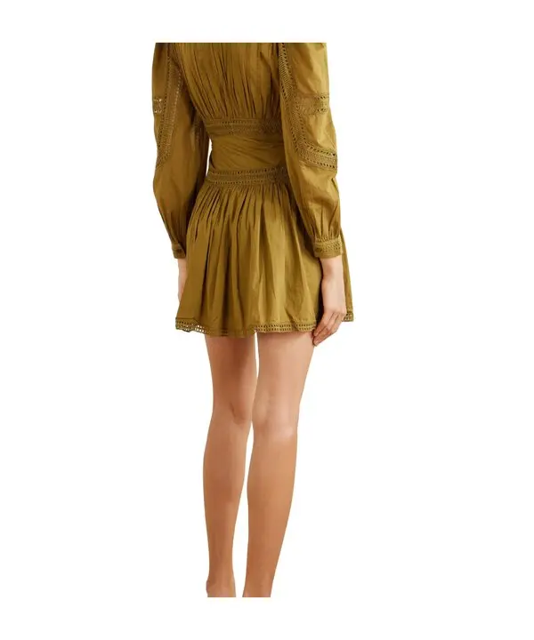 Ulla Johnson Mini Elysia Pin-tucked Lace-trim Dress