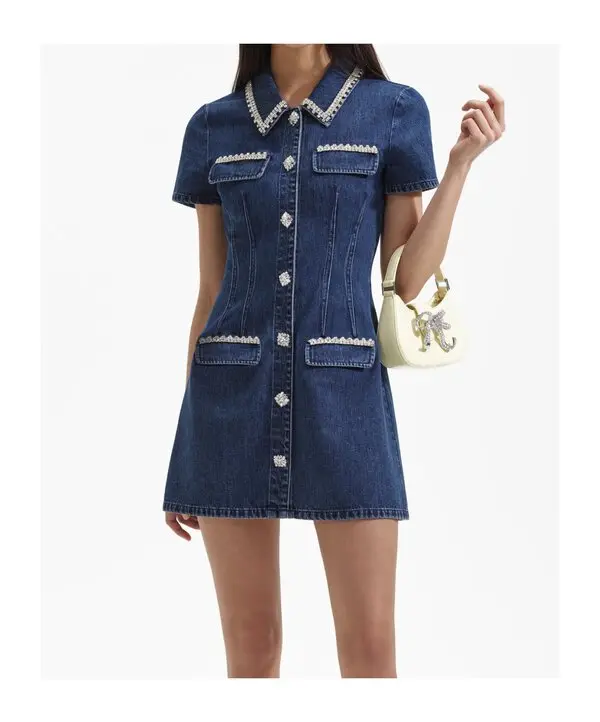SELF-PORTRAIT Denim Collared Mini Dress