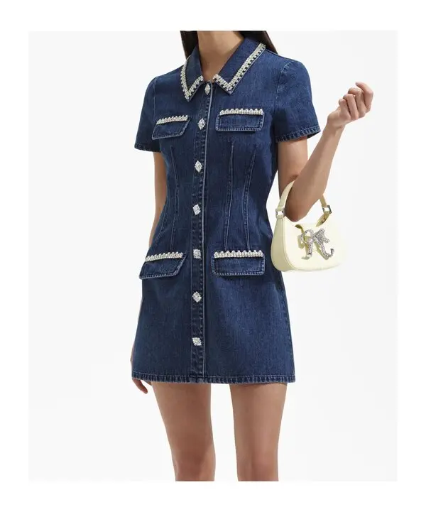 SELF-PORTRAIT Denim Collared Mini Dress