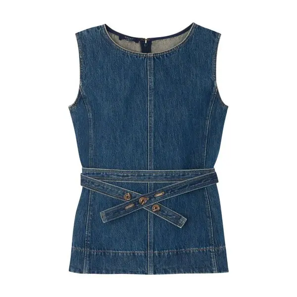 Soeur Denim Top With Belted Waist