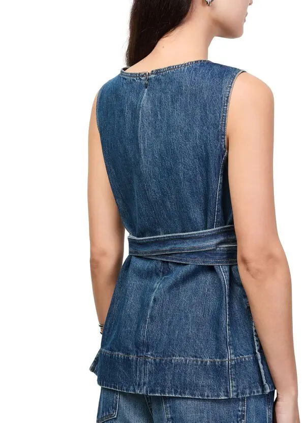 Soeur Denim Top With Belted Waist