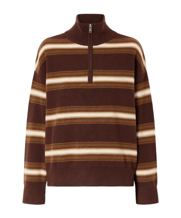 Staud Striped Cashmere Turtleneck Sweater - Brown