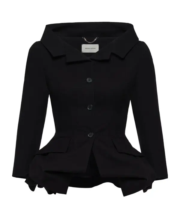 Magda Butrym Cotton Blazer With Rose Peplum - Black