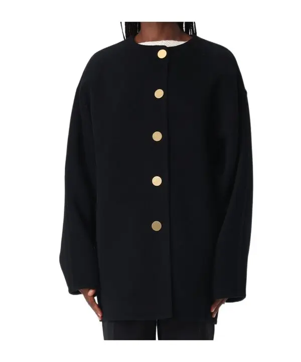 Alberta Ferretti Long-sleeved Coat With Round Neck And Front Button Fastening