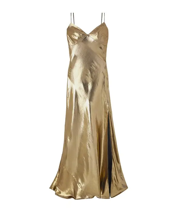 SELF-PORTRAIT Metallic-effect Maxi Dress - Brown
