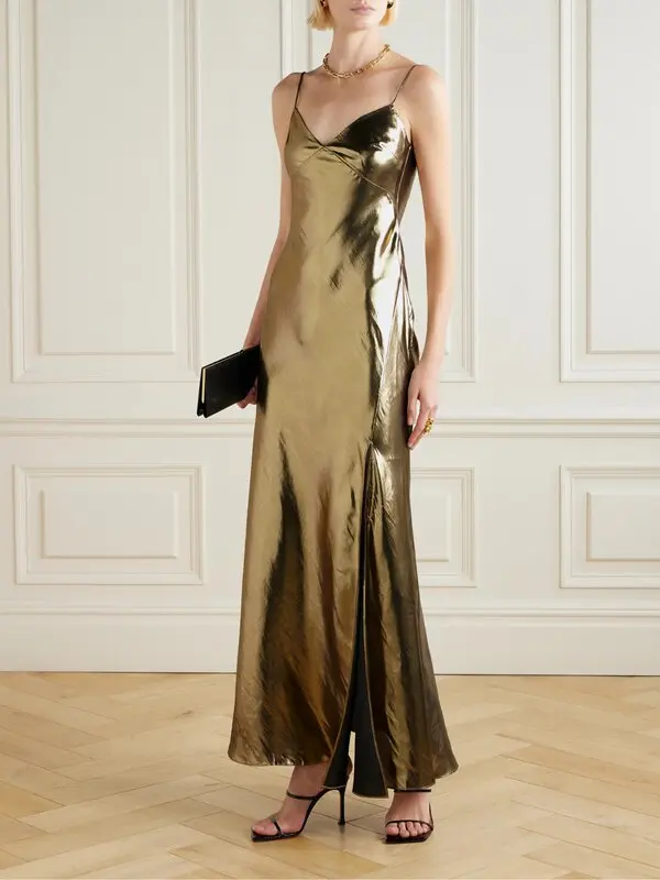 SELF-PORTRAIT Metallic Maxi Slip Dress