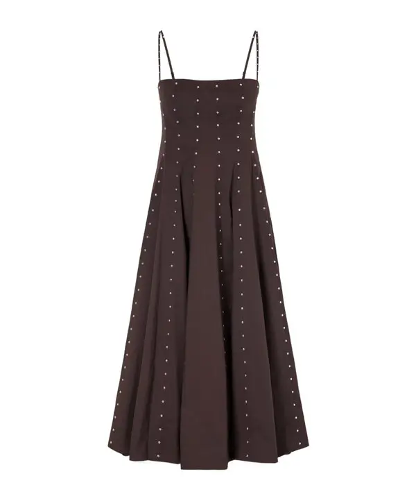 Staud Embellished Paneled Cotton-blend Poplin Midi Dress - Black