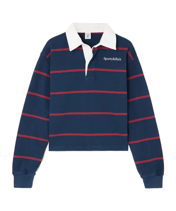 SPORTY  RICH Embroidered Striped Polo Shirt