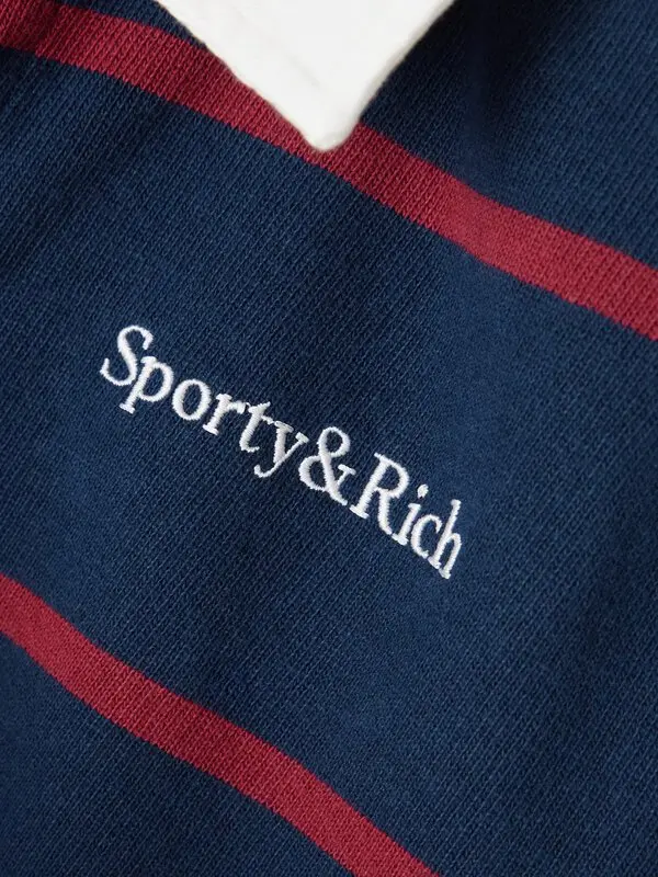 SPORTY  RICH Embroidered Striped Polo Shirt