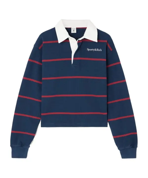 SPORTY  RICH Sporty & Rich Embroidered Striped Polo Shirt