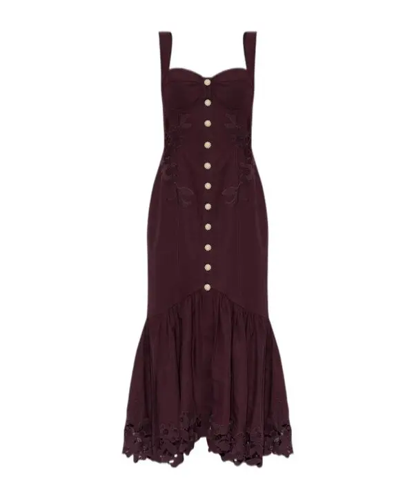 SELF-PORTRAIT Floral-lace Ruffled Midi Dress - Black