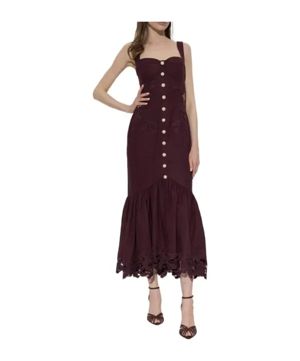 SELF-PORTRAIT Floral-lace Ruffled Midi Dress
