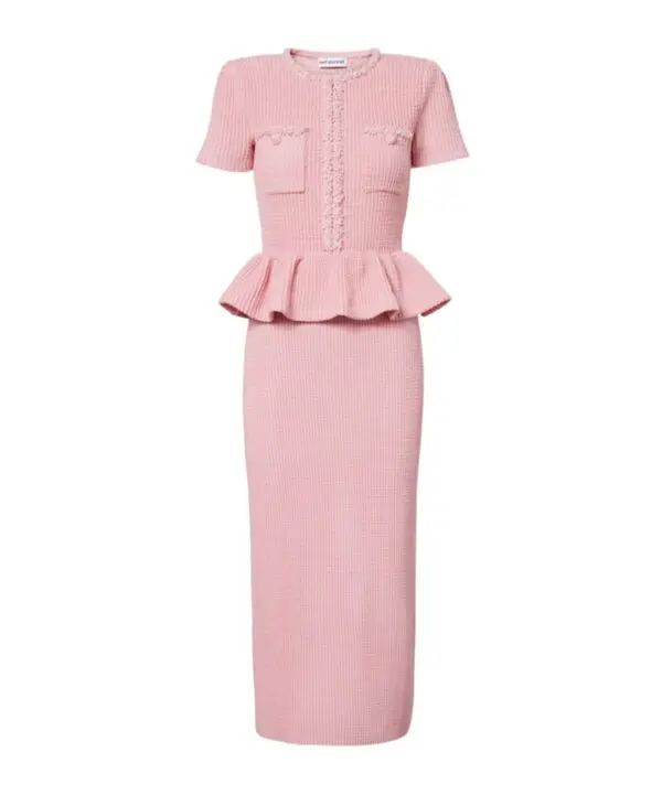 SELF-PORTRAIT Draped Knit Midi Dress - Pink