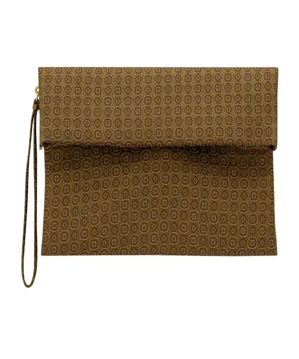 Saint Laurent Large Folded Pouch In Silk Jacquard - Brown