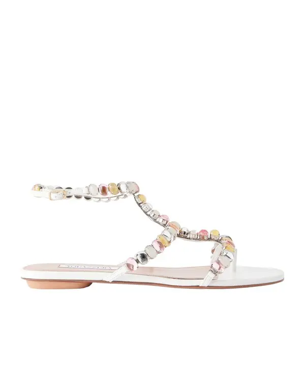 AQUAZZURA Mystic Stone Embellished Leather Gladiator Sandals - No
