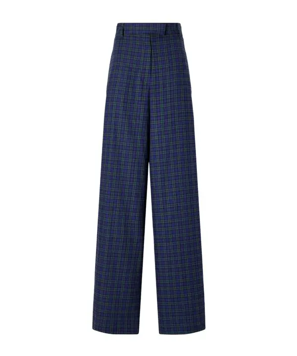 Dries Van Noten Graphic Checked Wide-leg Cotton Pants - Blue