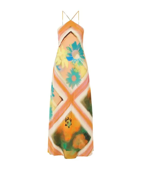 Staud Thin Cross-strap Satin Maxi Dress - Multicolor