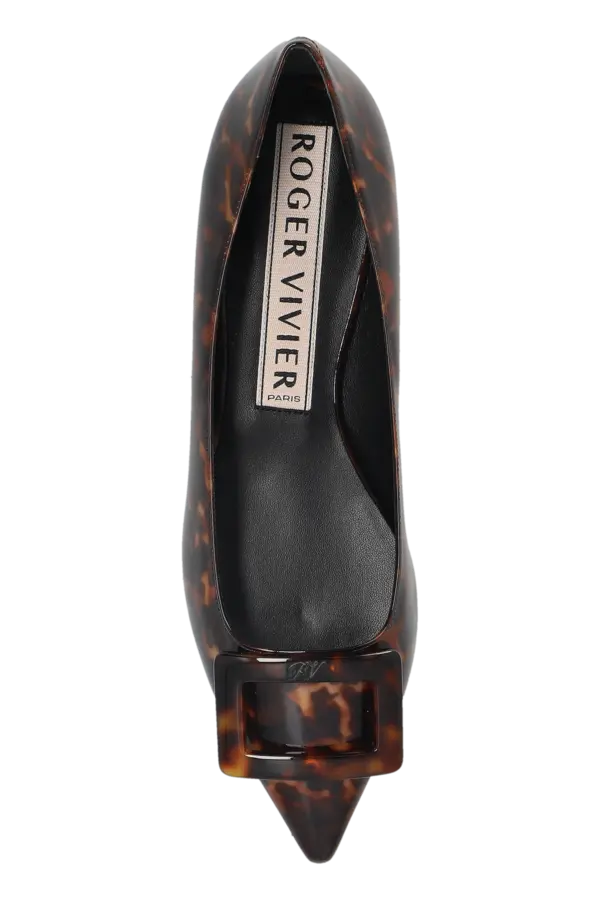 ROGER VIVIER Patent Leather Tortoiseshell Ballet Flats With Buckle Detail