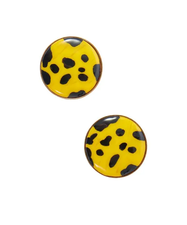 Dries Van Noten Oversized Enamel And Brass Stud Earrings - Yellow
